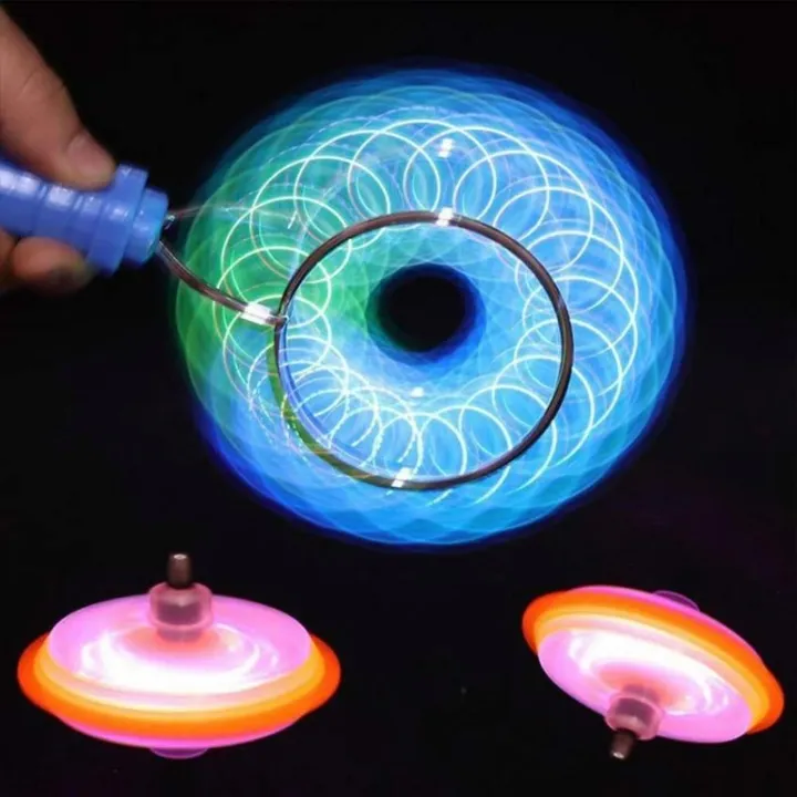 LED Magnetic Orbit Gyroscope Toy for Kids - Hand Cranked Magic Spinning ...