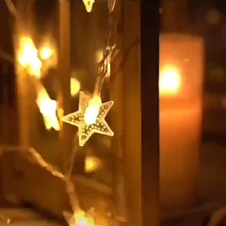 20 LED Battery Operated Star String Fairy Lights – Warm White Twinkling Star Lamps for Wedding ...