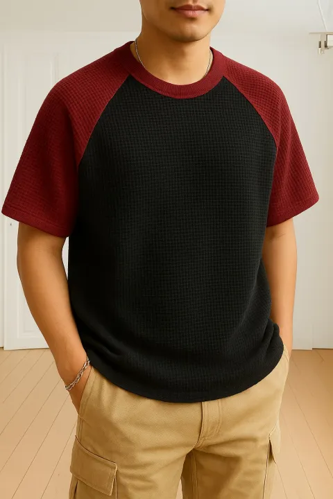 The Vintage Clothing Trendy Waffle Knit Color Block Oversized Tshirts ...