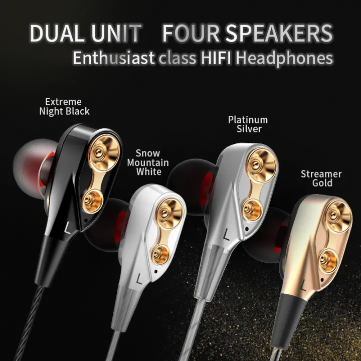 Double Moving Coil Headphones 3.5mm AUX With Mic Dynamic Headset In-Ear ...