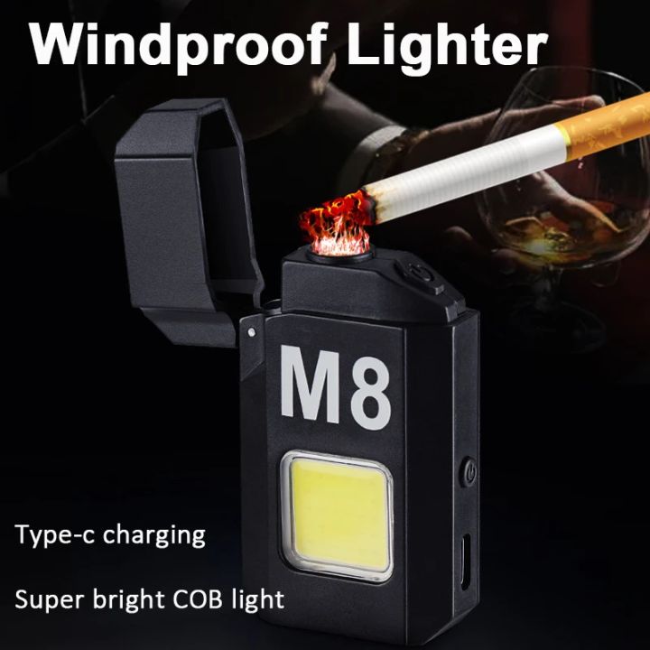 COB Led Flahlight With Lighters Dual Arc Pulse Flameless Lighter Type C ...