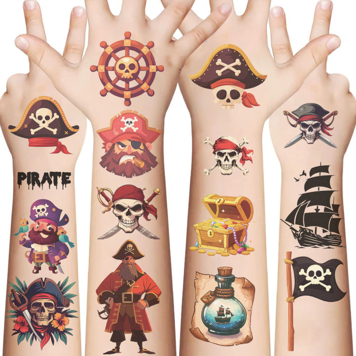 10pcs Cool Pirate Series Tattoo Stickers Cartoon Anime Child Temporary ...