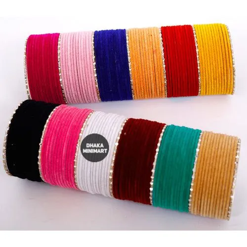 Indian Metal Velvet + Stone Bangles Set For Girls (12 Dozen) | Daraz.com.bd