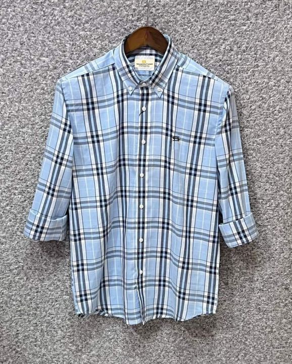 Formal sky-blue check shirt for men | Daraz.com.bd