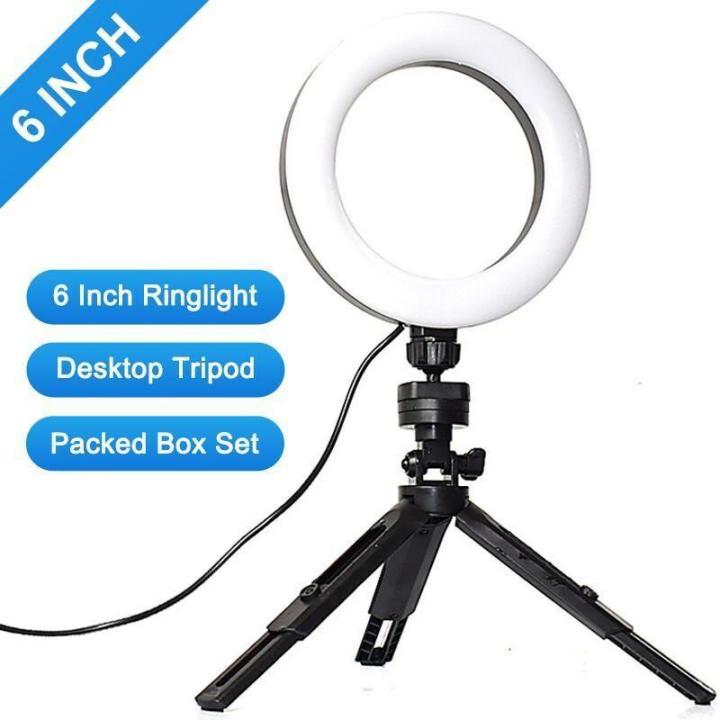 6 Inch Mini Selfie Ring Light Desktop LED Lamp With Tripod Stand USB ...