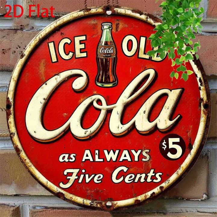Vintage Ice-Cola Metal Wall Art Sign - 8x8 Inch Round Aluminum Rustic ...