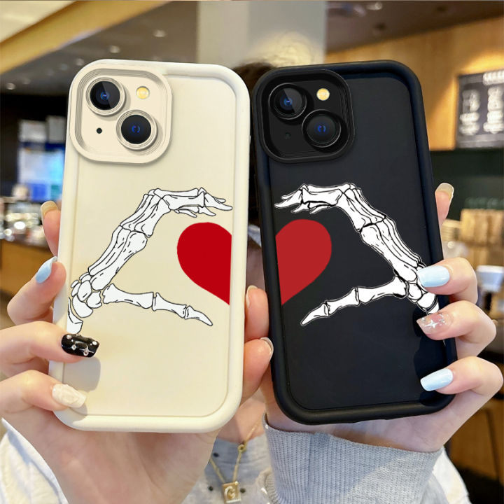 Couple Skull Skeleton Hand Red Love Heart Phone Case For iPhone 16 Pro ...