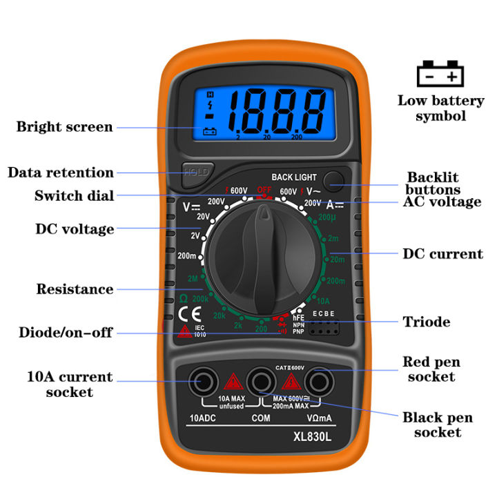 digital multimeter|xl830l multimeter|AC DC voltage|DC amp meter ...