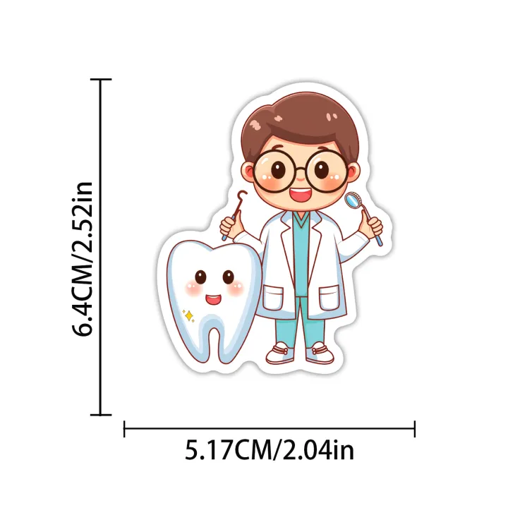 50Pcs Cute Dentist Protect Tooth Stickers Funny Toothbrush Teeth Decal ...