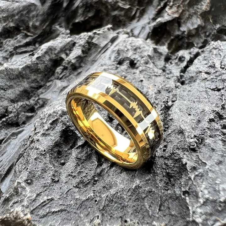 8mm men's ring love heart ECG lifeline pulse heartbeat ring men and ...