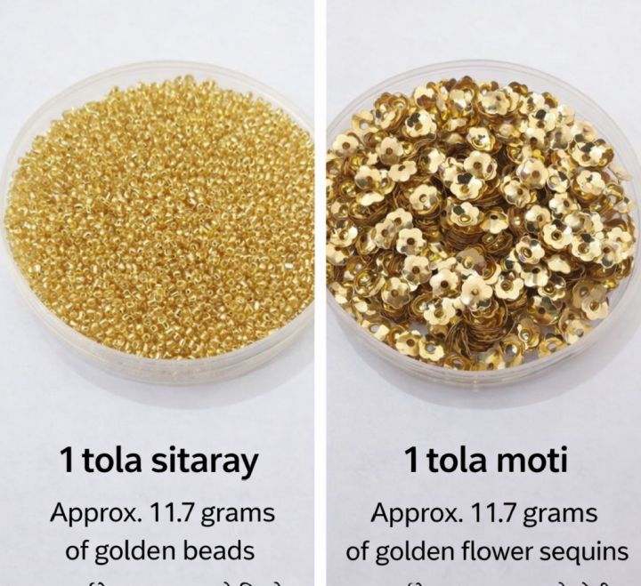Golden Sitara & Moti Set (1 Tola Each) – Craft Supplies for Embroidery ...