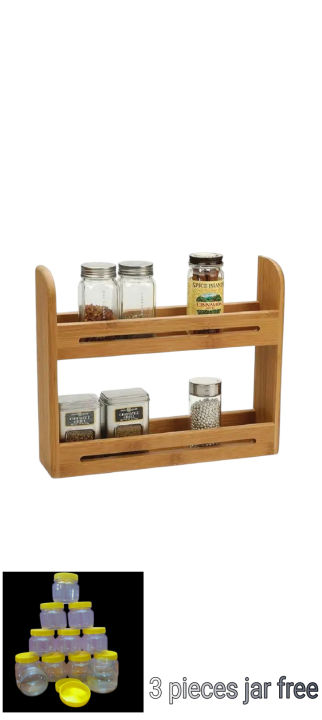 Kitchen rack 2 tier wooden with 3 free plastic jar | Daraz.com.bd