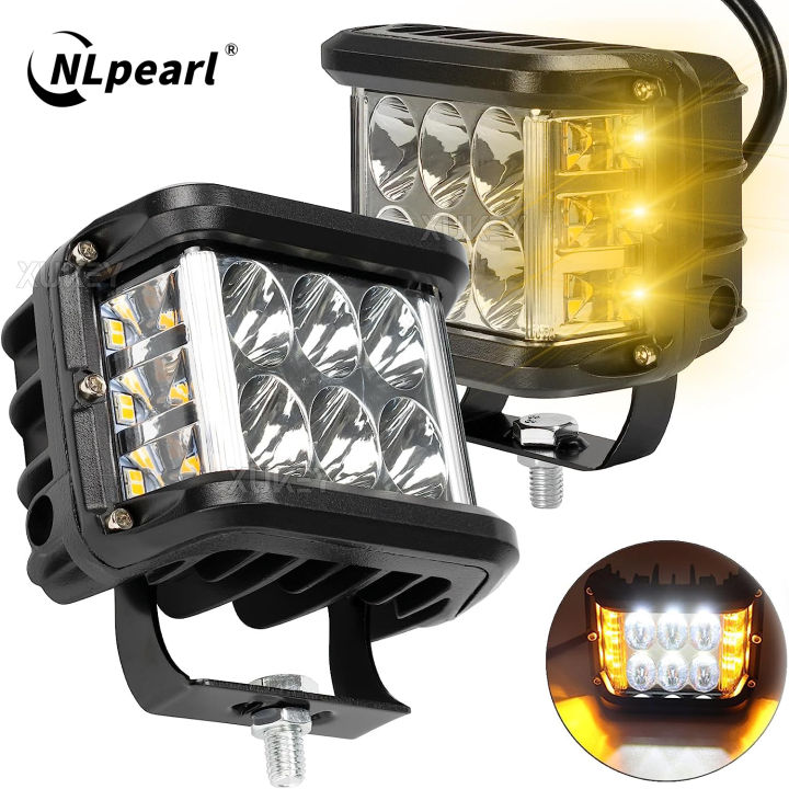 NLpearl 4"LED Work Light Dual Side Shooter Pod White & Amber Strobe ...