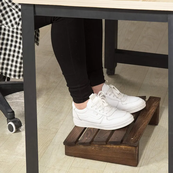 MyGift Burnt Brown Wood Ergonomic Small Foot Stool Under Desk Foot Rest ...
