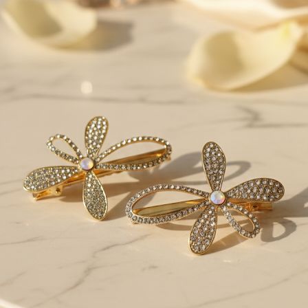 Hair Pins for Girls | Fancy Flower Rhinestone Hair Pin | Golden Hair ...