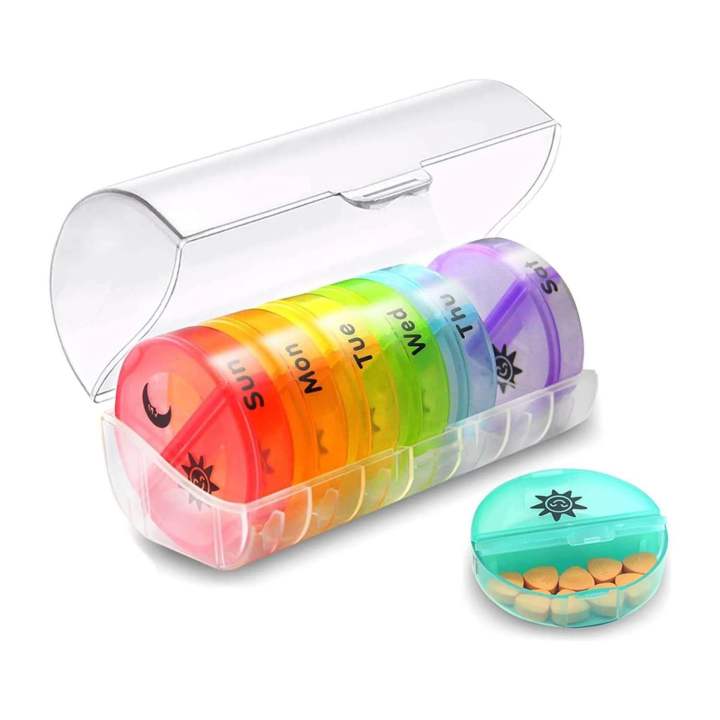 Round Plastic Pill box (7 Day) | Mini Pill Box Storage | Tablets ...