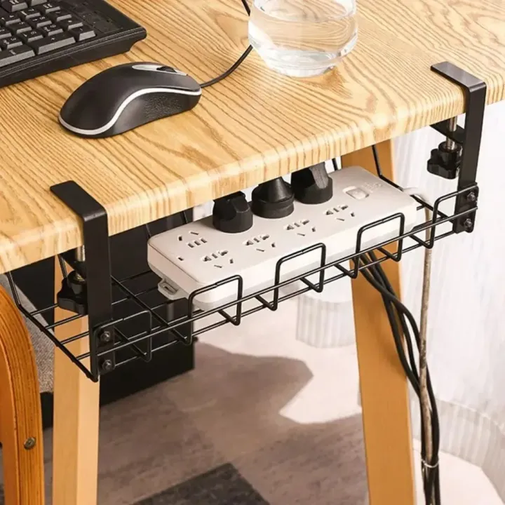 Under Table Storage Rack Metal Cable Management Tray Home Office Desk ...