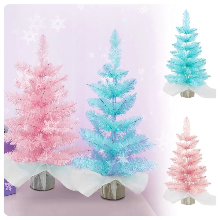 45cm Christmas Mini Desktop Christmas Tree with Wooden Base Pink/Blue ...