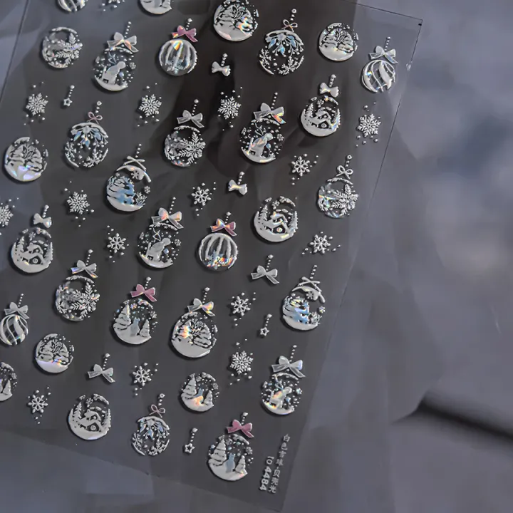 1pcs Bronzing Christmas Nail Stickers Cute Gold White Snowball Adhesive ...