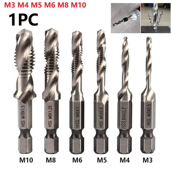 1pc Hex Shank Titanium Coated HSS Screw Thread Metric Tap Drill Bits ...