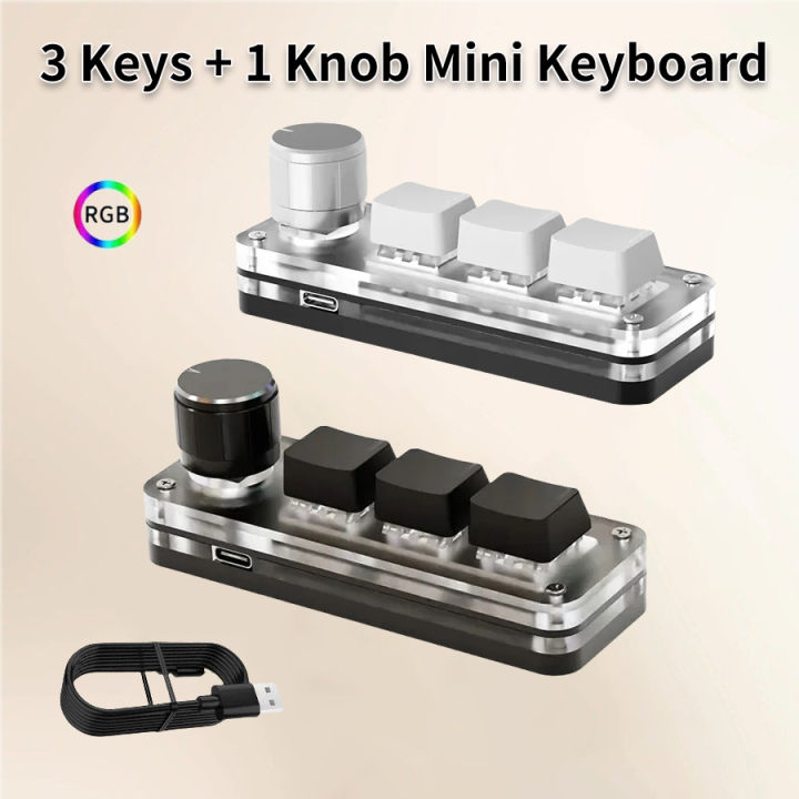 RGB 3 Keys 1 Knob Wired Mini Keyboard Macro Programming Keypad Shortcut ...