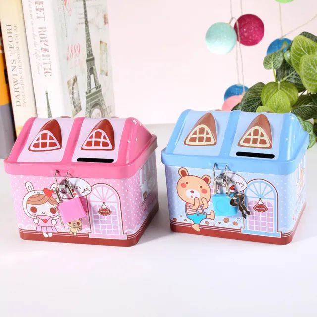 Metal House Shaped Coin Box Cartoon Kids Money Box piggy bank for kids ...