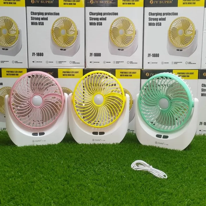 jy super Rechargeable portable mini table fan with LED light, jy 1880 ...