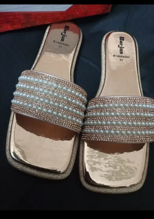 Golden Fancy Chappal for Girls/Women Flat sandel | Daraz.pk