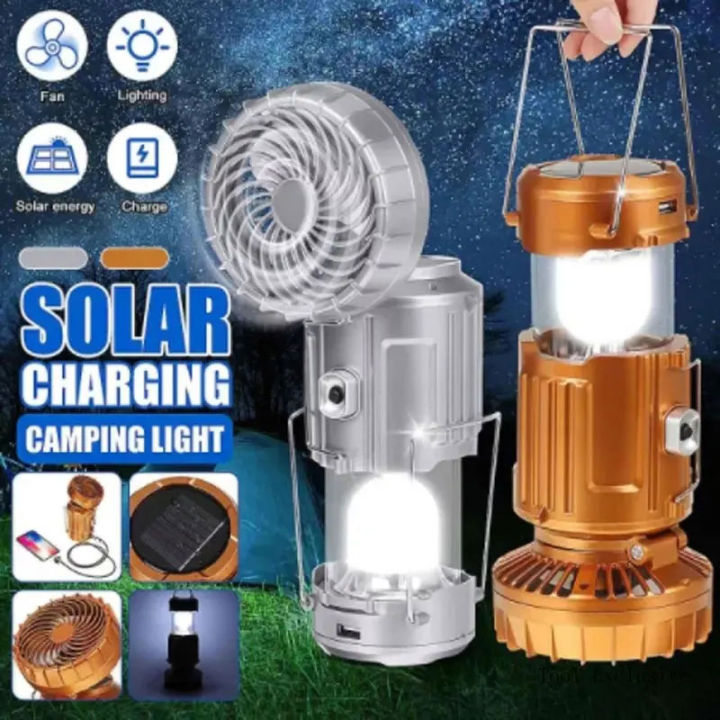 Solar Portable Camping Lanterns Electric Fan 1500mAh LED Solar Power ...