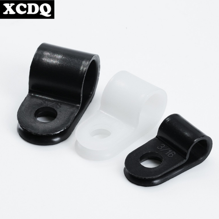 100pcs White R Shape Cable Clips Screw Fixing Nylon PA66 Plastic Desk ...