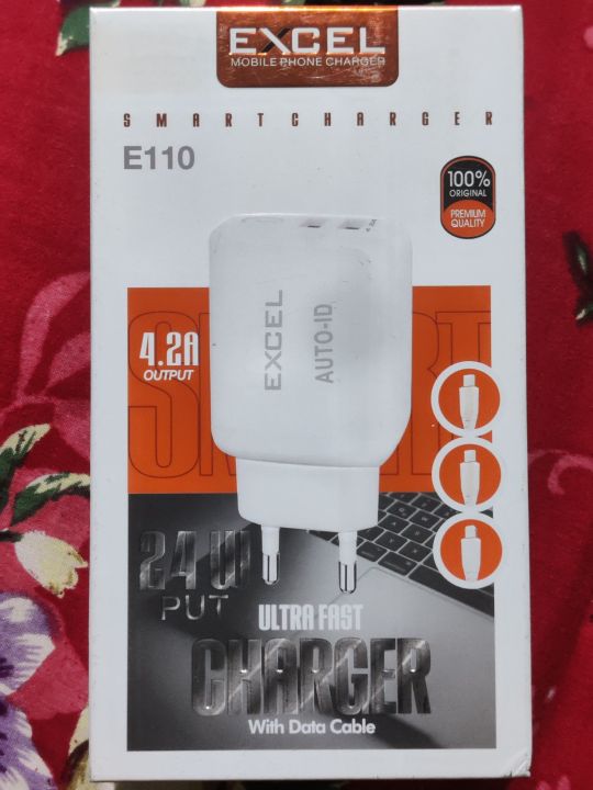 Excel E110 Fast Charger 4.2A Dual Port Adapter 24W Fast Charging Micro ...