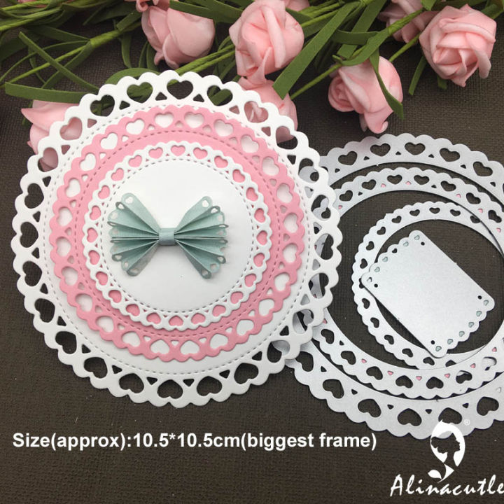 Alinacutle Die Cut Metal Cutting Die Round Frame Heart Border Rosette ...