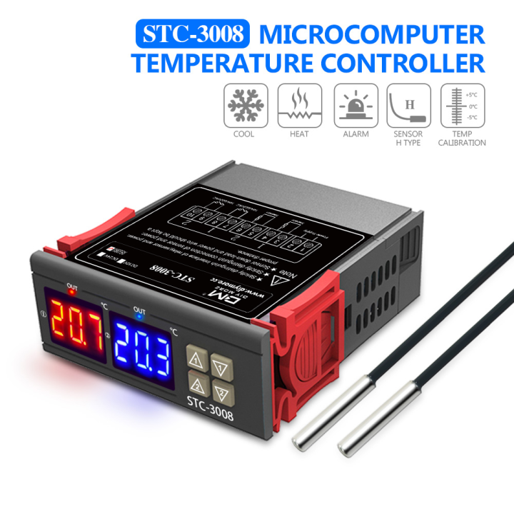 STC-3008 dual digital temperature controller DC12V/24V AC110-220V ...