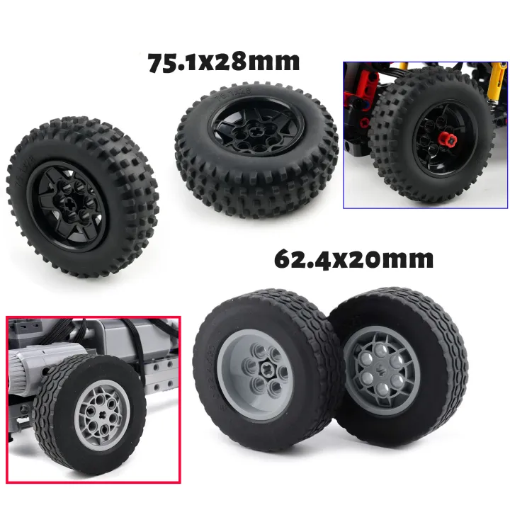 2/4/8PCS Tires+Wheels 62.4*20mm/75.1x28mm Building Blocks for Technical ...