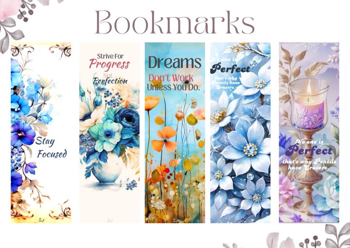 5 pcs Colourful & Beautiful Floral/ flower Bookmarks with elegant ...