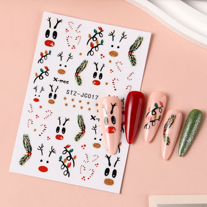 2pcs Cartoon Christmas Nail Sticker Reindeer Antlers Holly DIY Self ...