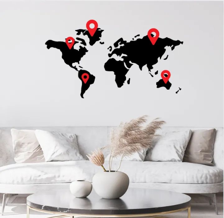 World Map Wall Sticker For Wall | 1x2" Feet World Map Wall Stickers For ...
