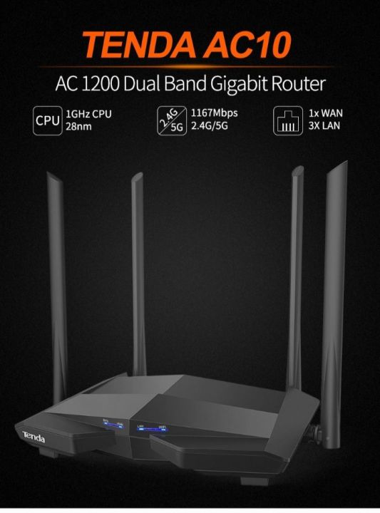 Tenda AC10 AC 1200 MU-MIMO Dual Band Gigabit Wifi Router | Daraz.pk