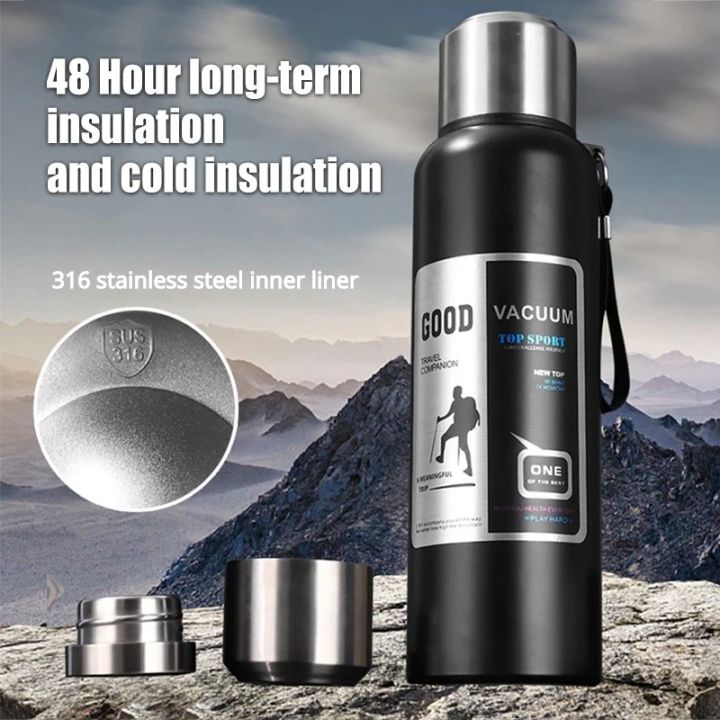 800-2000ML 316 Stainless Steel Thermos Bottle Large Capacity Outdoor Water Bottle Covered ...