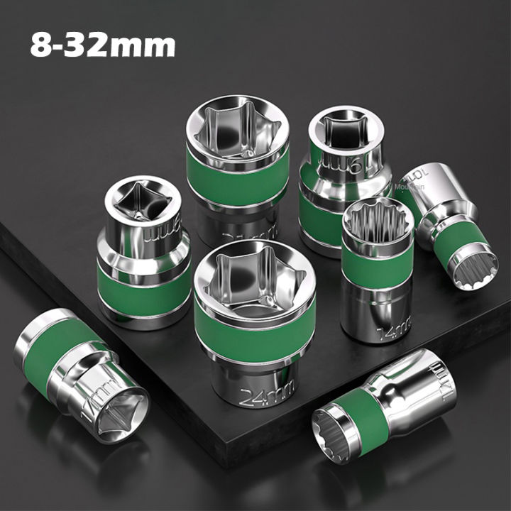 8-32mm 1/2 Green Belt Hexagonal Socket Heavy Duty Thickened Socket Set ...