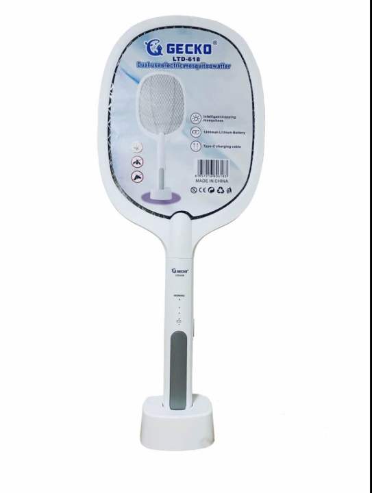 Gecko Dual-Use Electric Mosquito Racket Standing Fly Insect Swatter ...