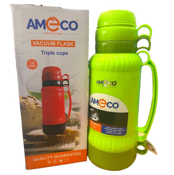 VACUUM FLASK Hot and Cold 1L / 1800ml ( Triple Cups ) 2 Cups- Ameco ...