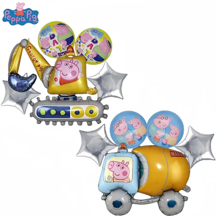 5pcs Peppa Pig Theme Excavator Cement Tank Car Style Match Ball Four ...