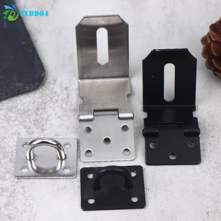 1 Set Stainless Steel Padlock Clasp Gate Hasp Staple Door 90 Degrees ...