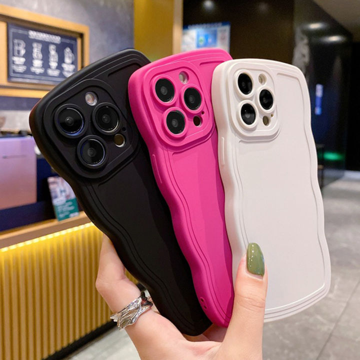 Solid Color Wave Lens Protection Phone Case For iPhone 11 12 13 14 15 ...