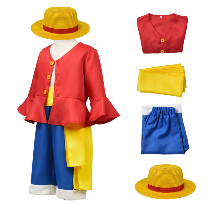 Girls Anime Luffy Cosplay Costume with Straw Hat for Boys Halloween ...