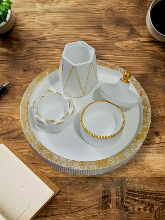 Gypsum showpiece set with Golden touch color,hand made,gift item ...