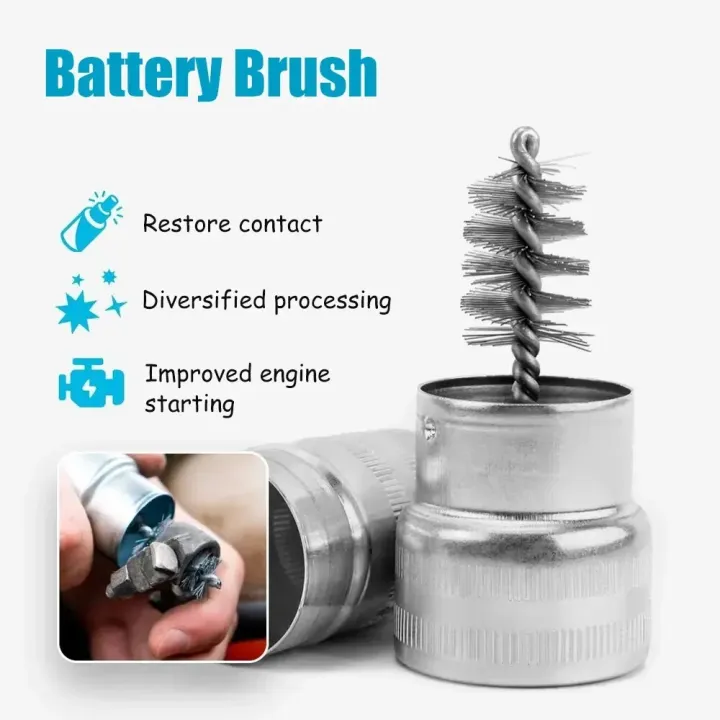 Car Battery Brush Post Terminal Cable Cleaner Dirt Corrosion Stainless ...