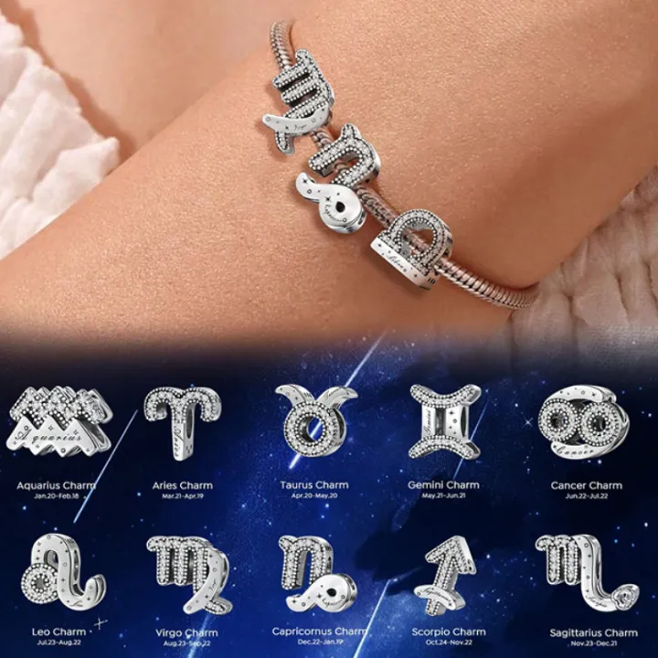 925 Sterling Silver Twelve Constellations Charms Beads Fit Diy Bracelet ...