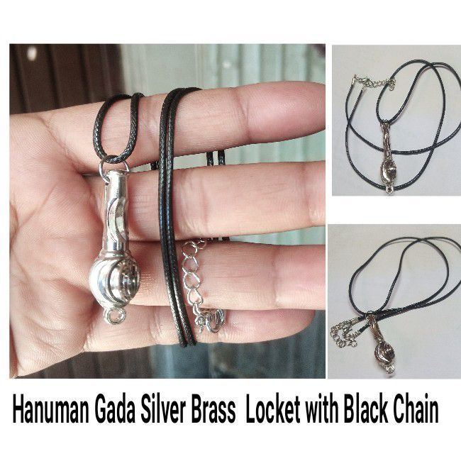 Hanuman Gada Silver Brass Locket(Pendant) with Black Chain - For Unisex ...